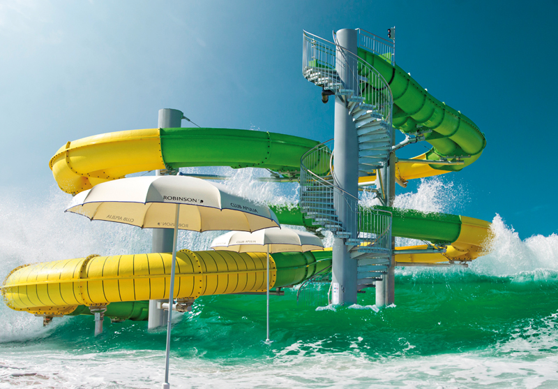AQUARENA water slides make swimming pools into worlds of adventure.